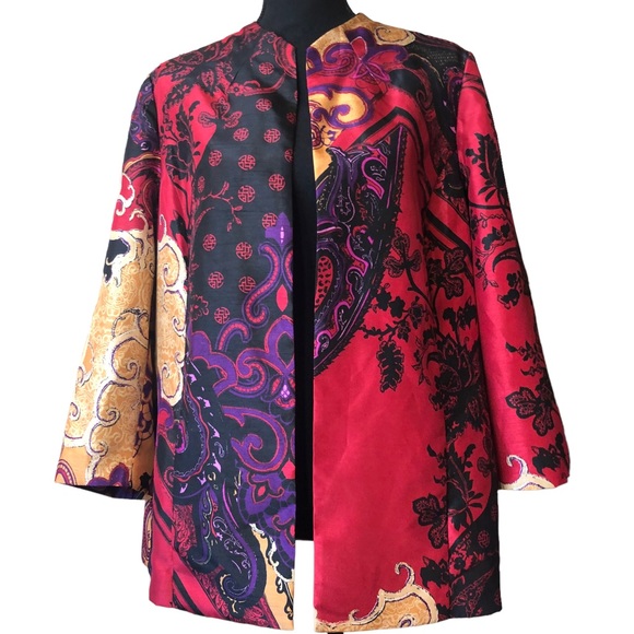 Chico's | Jackets & Coats | Chicos Holiday Splendor Print Jacket Sz 2 L ...